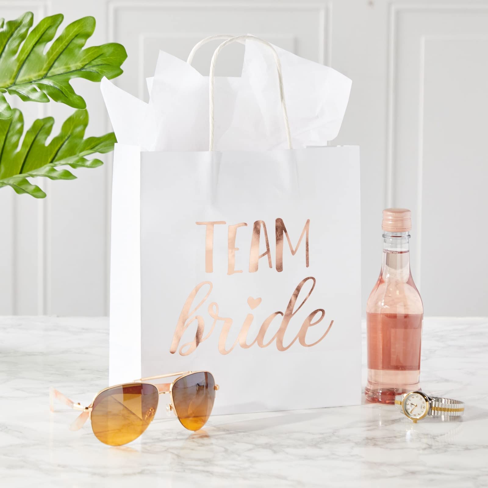 Juvale 20 Pack Bride and Groom Gift Bags with Tissue Paper for Wedding, Groomsmen, Bridesmaid, Reads Team Bride and Team Groom (8 x 4 x 9 In)