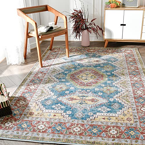 jinchan Area Rug 3x5 Entryway Persian Rug Foldable Thin Rug Vintage Floor Cover Indoor Door Mat Kilim Rug Dark Red Multi Traditional Overdyed Doormat Retro Accent Rug Non Slip for Kitchen Bathroom