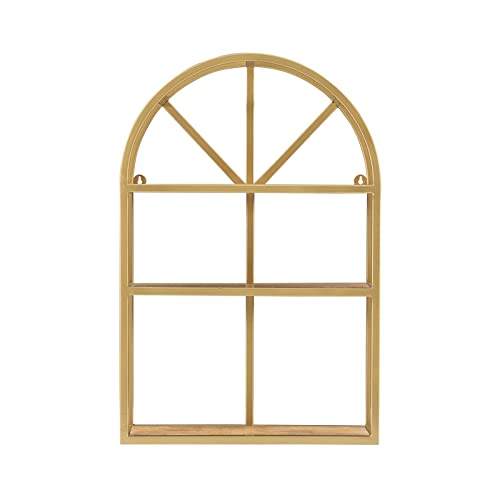 Powell Furniture Linon Penelope Metal and Wood Wall Shelves in Gold and Natural