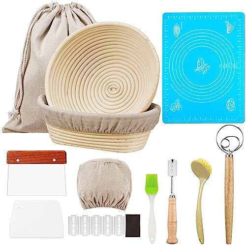 Yaomiao 13 Pcs Banneton Bread Proofing Basket Set, Bread Proofing Basket Rattan with Liner, Sourdough Bread Making Kits for Starter Professional Baker Gift (Round, Oval,9 Inch, 10 Inch)