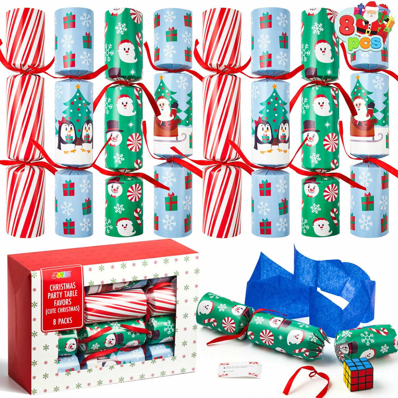 JOYIN 8 Pack Christmas Party Favor Non-Snap Christmas Party Table Favors with Holiday Party Favor Supplies for Kids and Adults, Christmas Parties, Dinners and Holidays