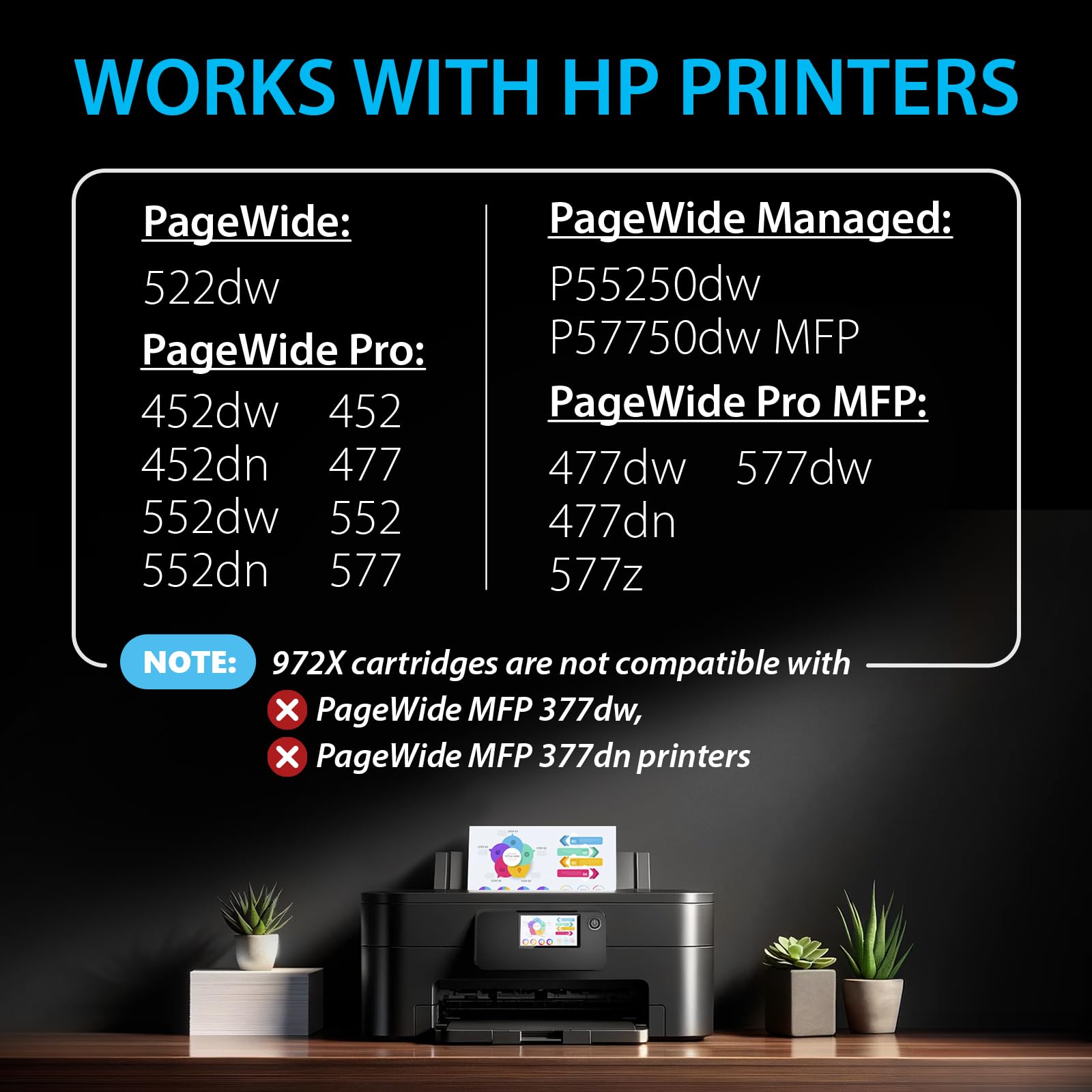 Smart Ink Compatible Ink Cartridge Replacement for HP 972X 972 X (4 Pack Combo) to use with PageWide Pro 477dw 577dw 452dw 477dn 452dn 577z 552dw P55250dw Printers (Black & Cyan Magenta Yellow)
