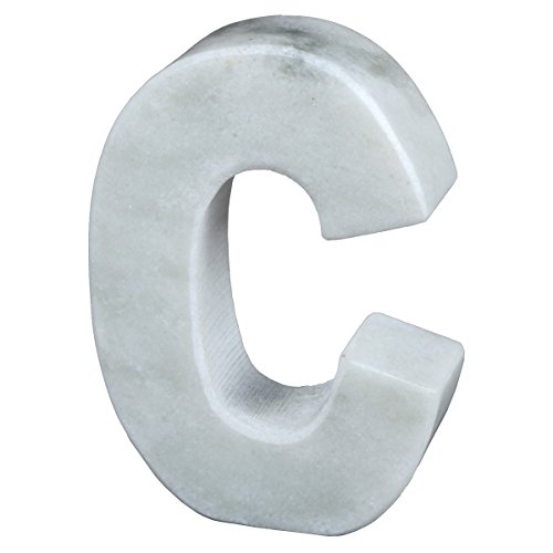 Creative Home Natural Marble Stone Letter C Bookends Paper Weight Office Shelf Organizer Table Top Decorative Piece, 4" W x 5.9" H, 1.5" D, Off-White (Color May Vary)