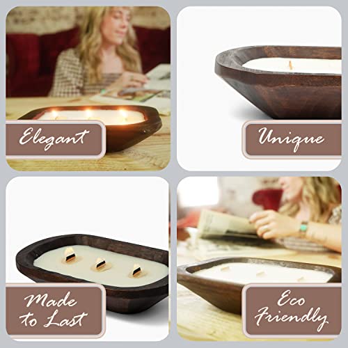 Wick Wooden Dough Bowl Gift Boxed Candle | Beautifully Packaged | High Fragrance Load | Long Burn Times (Juniper and Cedar Wood, Small)