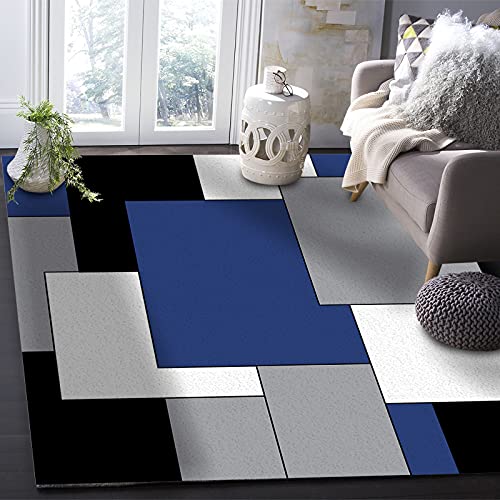 Pickme Decor Outdoor Rug 3x5' Area Rug for Bedroom Decor Living Room Decor Non-Shedding Boho Carpet Runner Rug Entryway Kitchen Rugs, Navy Blue Grey Black Abstract Color Block Home Decor Bathroom Rug