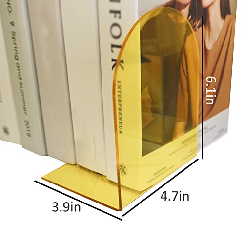 Kelendle Plastic Acrylic Bookends Pair Clear Book Ends for Shelves Book Stopper Desktop Organizer Bookshelf Decor Decorative Bedroom Library Office School Supplies Stationery Gift Yellow