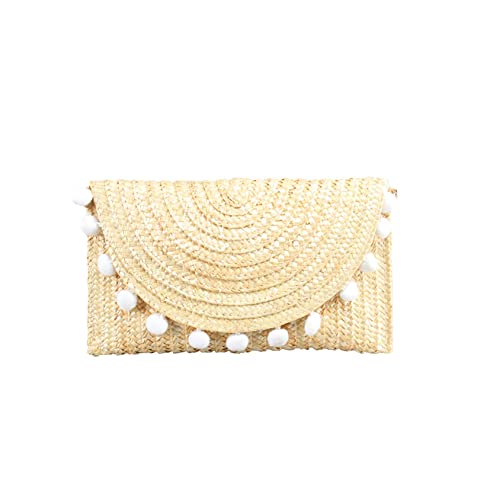 HJMND Women's Straw Clutch Woven Purse Summer Beach Bags Envelope Wallet Straw Bag (Khaki)
