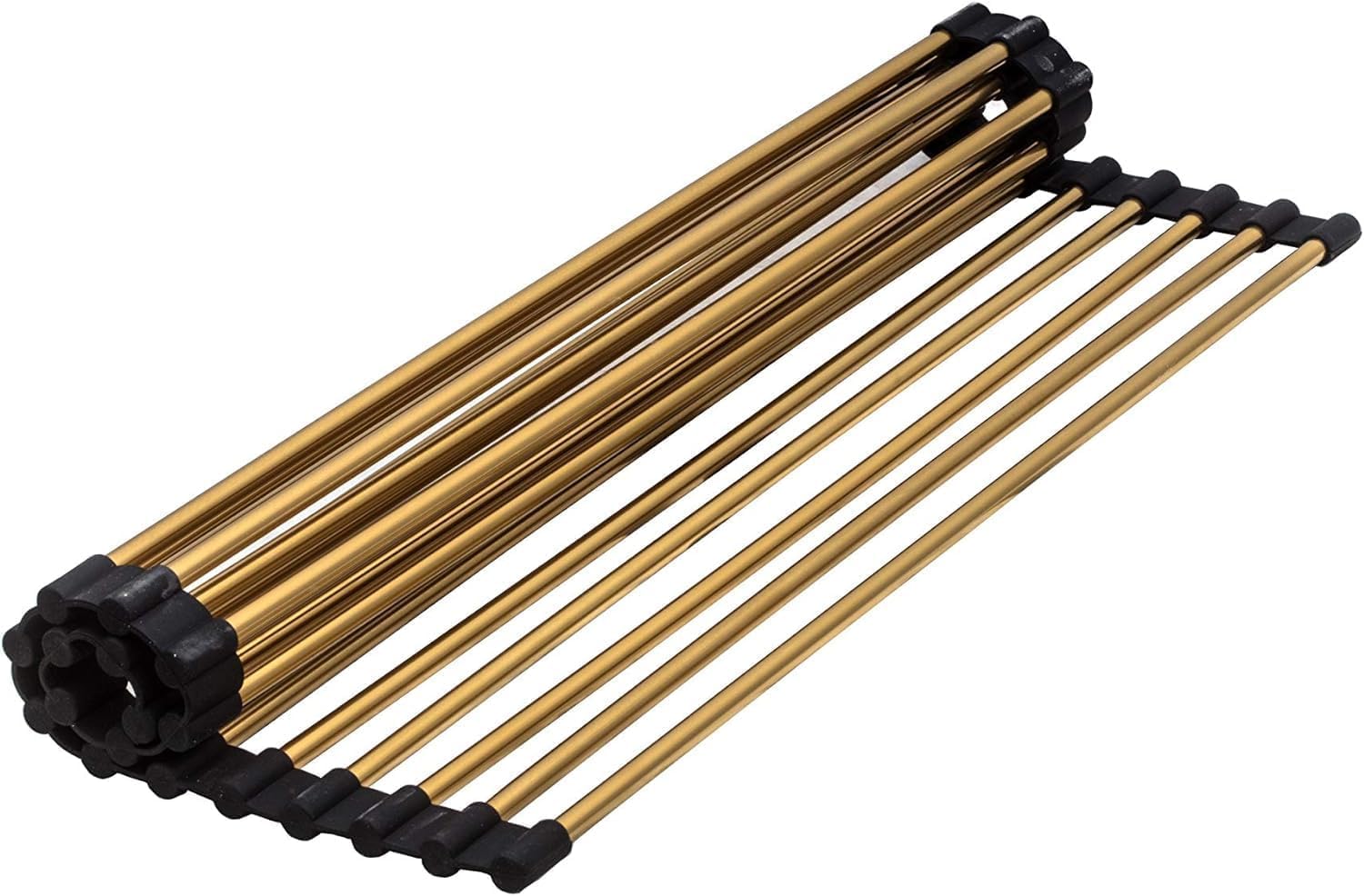 Strictly Sinks Stainless Steel Dish Drying Rack – Gold 21 X 13 Inches Roll Up Dish Drying Rack – Multipurpose Foldable Over The Sink Kitchen Drainer, Countertop Cooling Rack