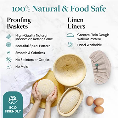 Santiago Design® | Banneton Bread Proofing Basket Set of 2 | Round 9" & Oval 10" | Premium Sourdough Bread Baking Supplies - Sourdough Proofing Basket | Bread Making Tools Supplies, Gift for Bakers