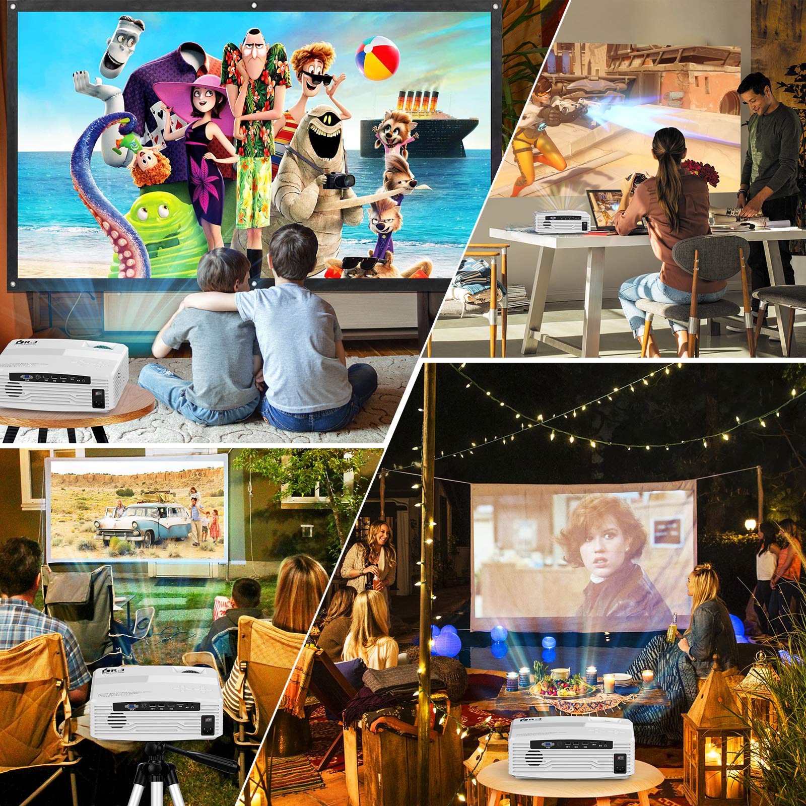 DR.J Professional Native 1080P 5G WiFi Projector, 9500 Lumens 300β Display Outdoor Projector, 350 ANSI, 4K Supported, Home Projector for iOS/Android/TV Stick