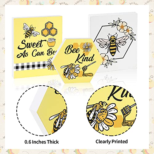 5 pcs Honey Bee Gnome Tiered Tray decor (Tray Not Included) - Bumble Bee Gnome Plush, Bee World Day Wooden Sign, Bee Wooden bead garland ,for Spring and Summer kitchen table decor