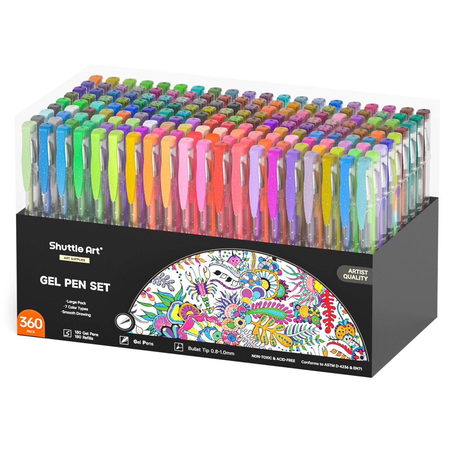 360 Pack Gel Pens Set, Shuttle Art 180 Colors Gel Pen Set Plus 180 Color Refills Perfect for Adult Coloring Books Doodling Drawing Art Markers