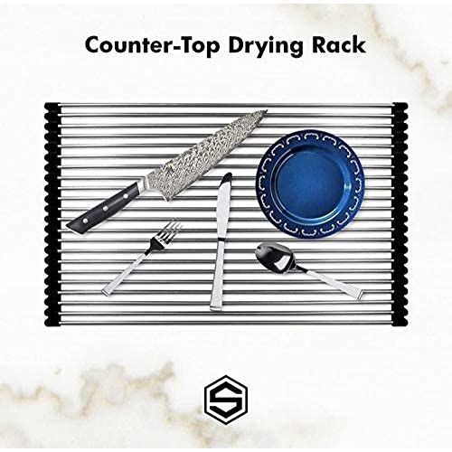 Strictly Sinks Stainless Steel Dish Drying Rack – Gold 21 X 13 Inches Roll Up Dish Drying Rack – Multipurpose Foldable Over The Sink Kitchen Drainer, Countertop Cooling Rack