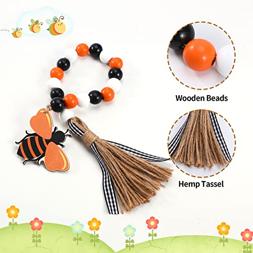 5 pcs Honey Bee Gnome Tiered Tray decor (Tray Not Included) - Bumble Bee Gnome Plush, Bee World Day Wooden Sign, Bee Wooden bead garland ,for Spring and Summer kitchen table decor