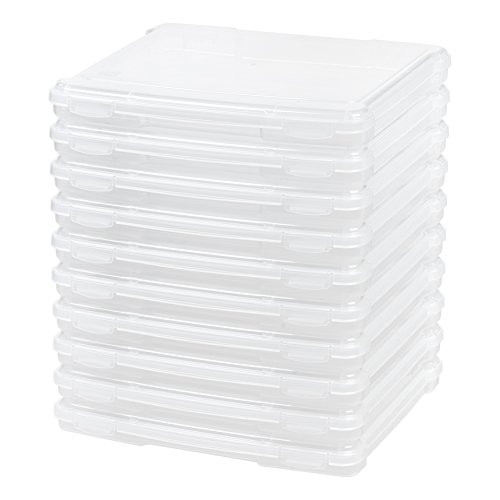 IRIS USA 6 Qt. Large Flat Plastic Modular Storage Bin Tote Organizing Container, 6 Pack, Clear and Purple & IRIS USA, Inc. IRIS Slim Portable Project Case, 10 Pack, Clear (586390)