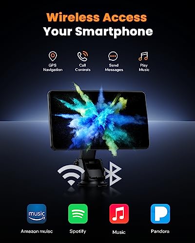 LAMTTO 7" HD Wireless Car Stereo with Apple Carplay & Backup Camera, Portable Touchscreen Android Auto Adapter with GPS Navigation System,Multimedia Player Video Receivers with Bluetooth,Airplay