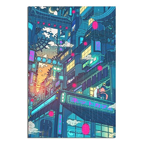 Anime Neon Tokyo City Uzumaki and Jiraiya Poster Picture Canvas Wall Art Print Modern Home Room Decor 12x18inchs(30x45cm)