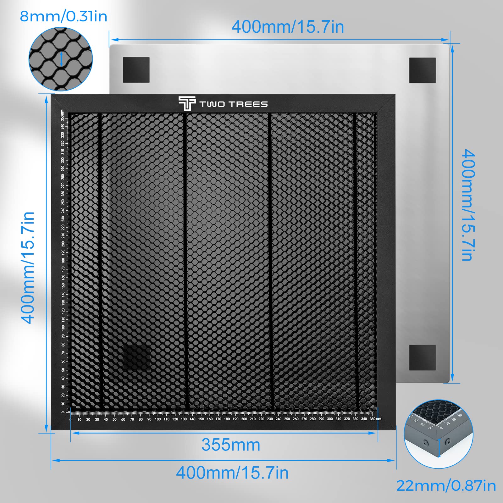 Twotrees Laser Cutter Honeycomb Working Panel Set,15.7x15.7x0.87 inch Honeycomb Laser Bed for CO2 or Diode Laser Engraver Cutting Machine,Honeycomb Working Table with Aluminum Plate