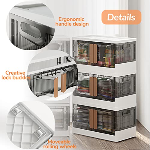 Sillars Storage Bins with Lid, Plastic Foldable Storage Box, Stackable and Nestable Storage Container for Home Organization, 3 Packs, 8 Gallons, Transparent