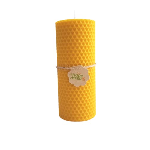 Hope&Need Beeswax Pillar Candles- Big Size 1 Piece(5.5 inches x 2.3 inches) 0 Pure Bees Wax Candles for Home Decoration, Healthy and Natural Honeycomb, Hand-Rolled Beeswax Candle, No Chemicals