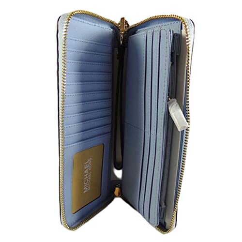 Michael Kors Jet Set Travel Continental Zip Around Leather Wallet Wristlet (Pale Blue)