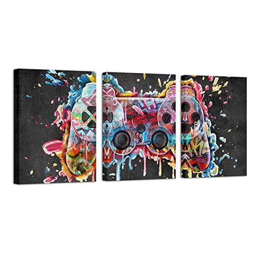 HOMEOART Gamer Wall Decor Game Room Decor Abstract Gamepad Painting Boys Bedroom Playroom Wall Decor Framed Gallery Wrap (12"x16"x3 Panels)
