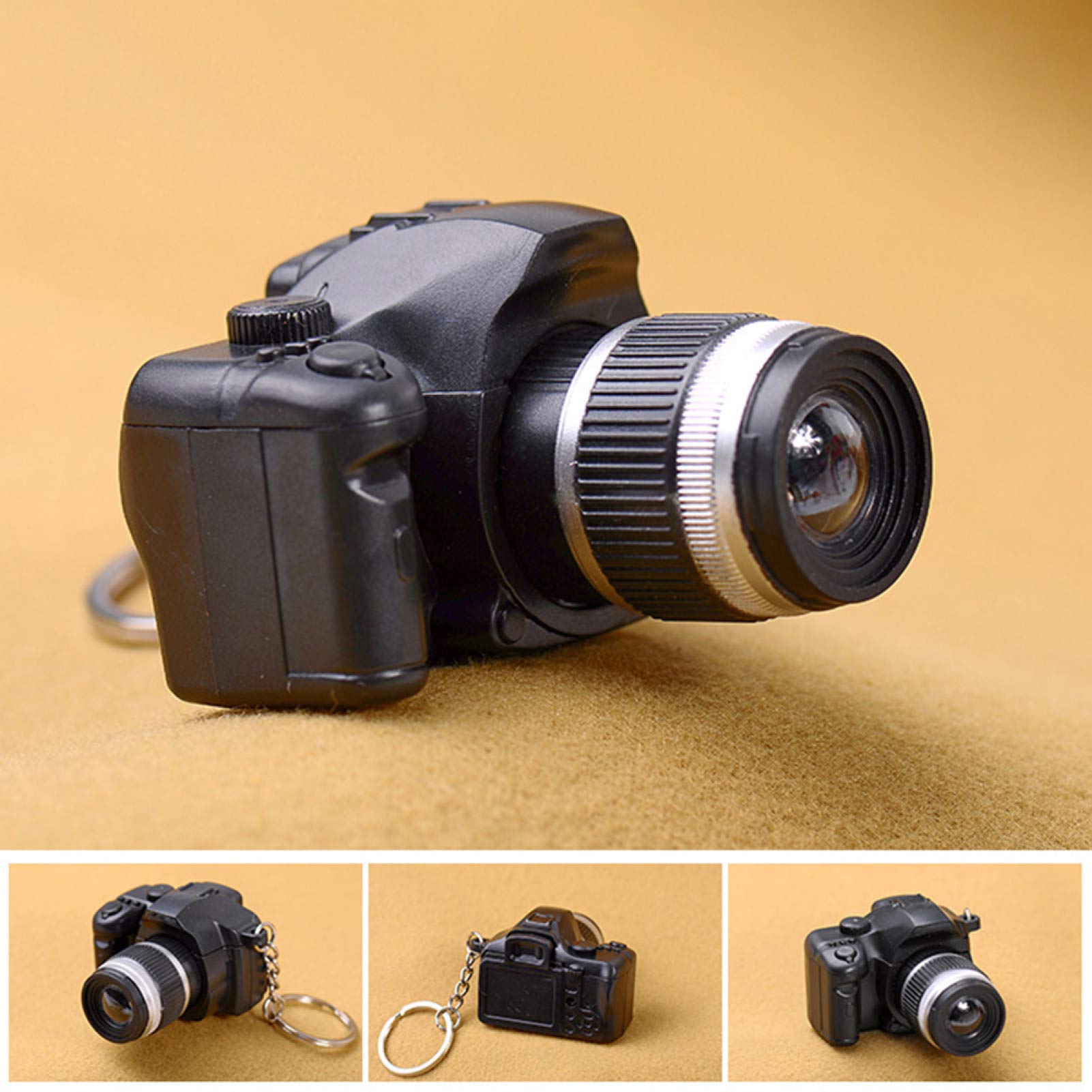 Cute Mini DSLR Camera Lighting Voice Pendant Keychain Key Ring Gift Decor,Car Keychain Accessories for Women Men - Black