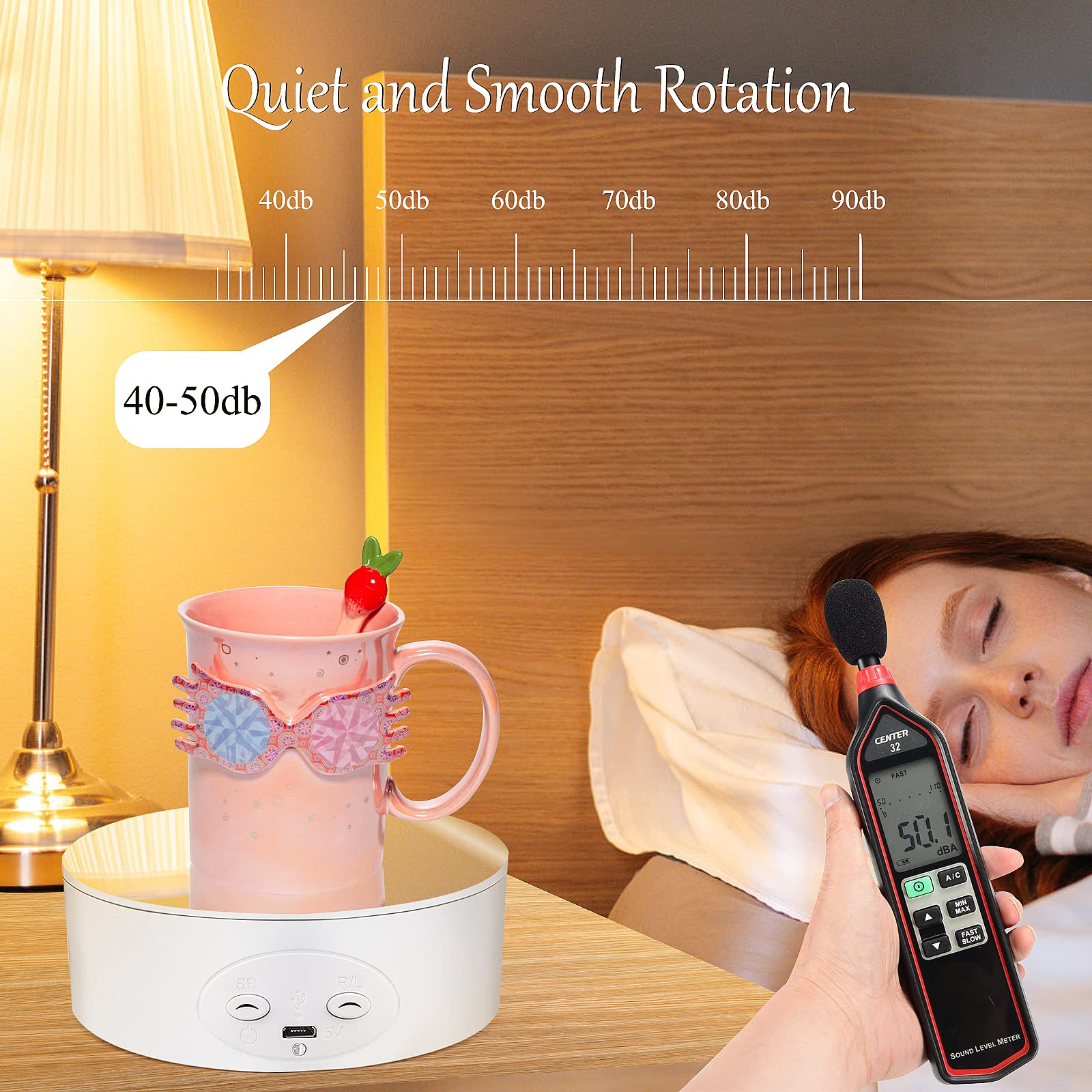 Riomh Cup Turner Rotating Display Stand for Tumblers, 360 Degree Automatic Mute Spin Turntable for Photography Display, Shooting Videos, Figures and Collections (White)