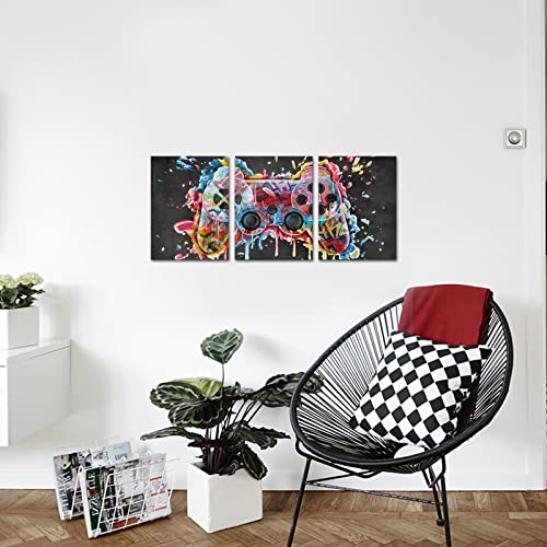 HOMEOART Gamer Wall Decor Game Room Decor Abstract Gamepad Painting Boys Bedroom Playroom Wall Decor Framed Gallery Wrap (12"x16"x3 Panels)