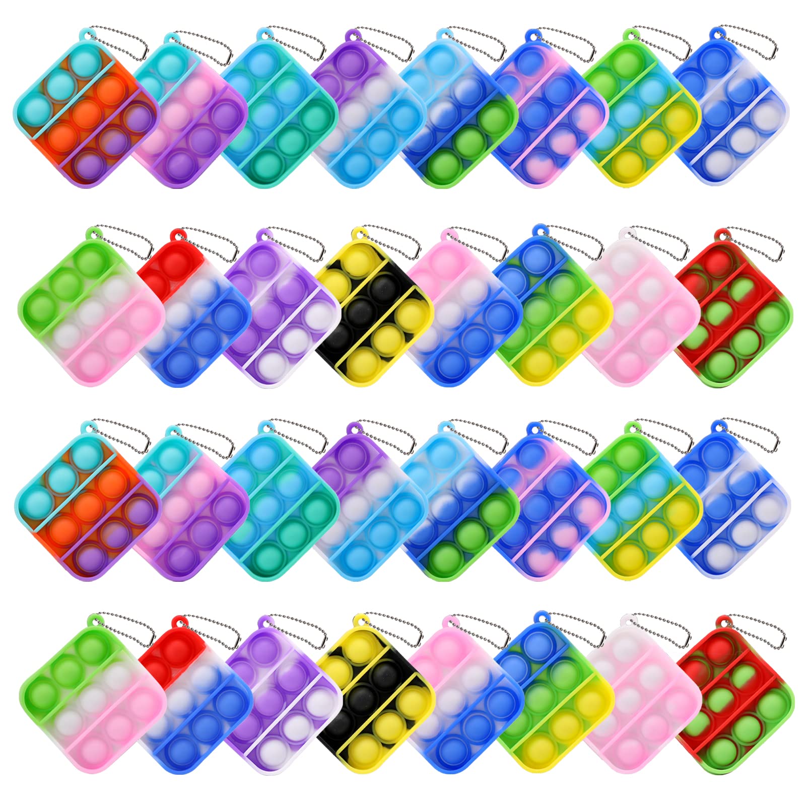 32 Pcs Mini Pop Fidget Toy Pack Simple Bubble Popping Keychain, Squeeze Rainbow Stress Relief Sensory Hand Toy, Office Desk Push Pops Bulk Toys for Kids Christmas Party Favors Student Gifts