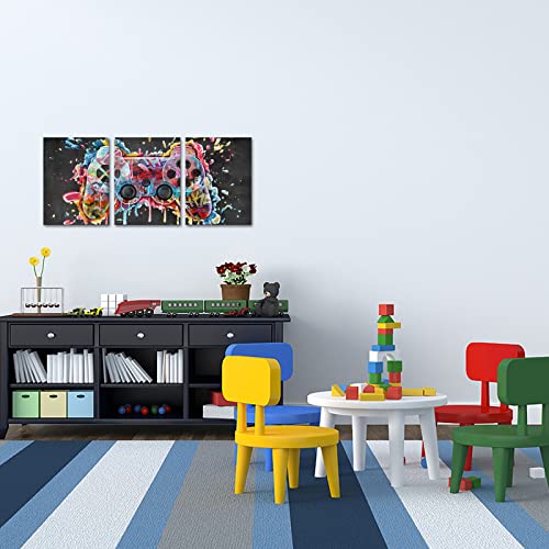 HOMEOART Gamer Wall Decor Game Room Decor Abstract Gamepad Painting Boys Bedroom Playroom Wall Decor Framed Gallery Wrap (12"x16"x3 Panels)