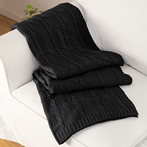 Aormenzy Black Knit Throw Blankets Cable Knit Decorative Throw Blanket Soft Cozy Knitted Blanket for Sofa Couch Bed, 50" x 60"