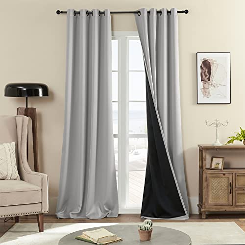 Rutterllow 100% Blackout Curtains,Ā Full Shade LongĀ Complete Drapes for Living Room, Thermal Insulated Bedroom Window Treatment DrapesĀ (2 Panels,Ā Light Gray, 52 x 90 inch)