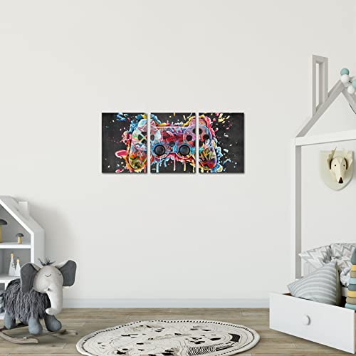HOMEOART Gamer Wall Decor Game Room Decor Abstract Gamepad Painting Boys Bedroom Playroom Wall Decor Framed Gallery Wrap (12"x16"x3 Panels)