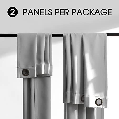 Rutterllow 100% Blackout Curtains, Full Shade Long Complete Drapes for Living Room, Thermal Insulated Bedroom Window Treatment Drapes (2 Panels, Light Gray, 52 x 90 inch)