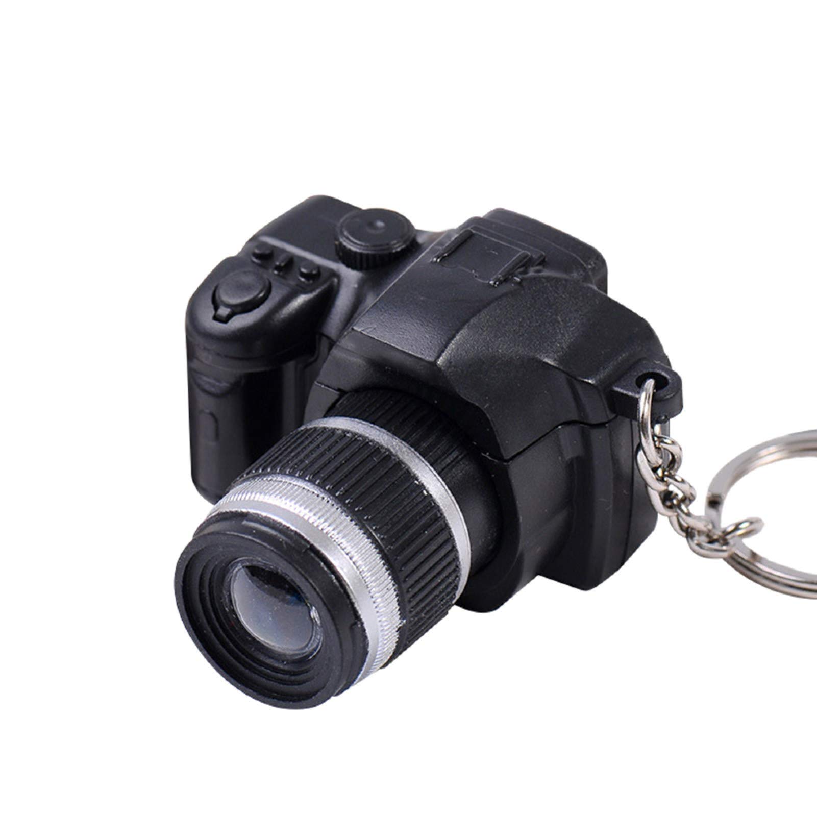 Cute Mini DSLR Camera Lighting Voice Pendant Keychain Key Ring Gift Decor,Car Keychain Accessories for Women Men - Black