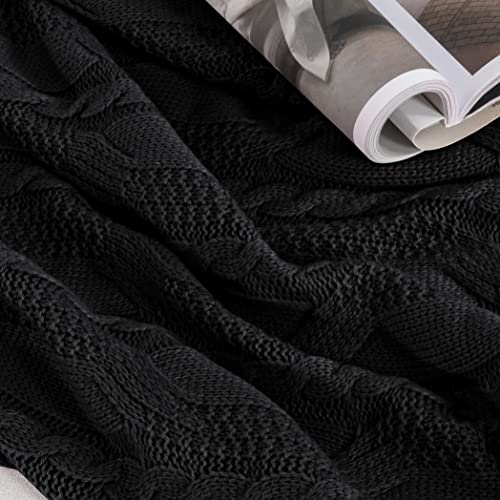 Aormenzy Black Knit Throw Blankets Cable Knit Decorative Throw Blanket Soft Cozy Knitted Blanket for Sofa Couch Bed, 50" x 60"