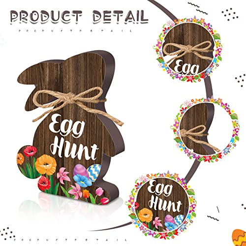 4 Pcs Easter Table Decorations Easter Bunny Signs Wooden Bunny Decor Easter Word Sign Rustic Farmhouse Rabbit Tiered Tray Decor Spring Sign for Home Party Decoration (Flower Bunny Style)