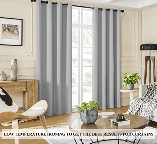 Rutterllow 100% Blackout Curtains, Full Shade Long Complete Drapes for Living Room, Thermal Insulated Bedroom Window Treatment Drapes (2 Panels, Light Gray, 52 x 90 inch)