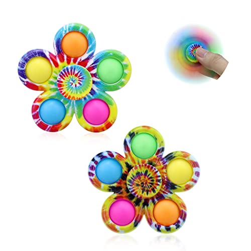 MeetYu Fidget Spinners 2 Pack, Tie Dye Pop Fidget Spinner Poppet for Kids Adult, Fidget Spinners for Christmas Party Favors Goodie Bag Fillers, Finger Spinner Fidget Toys Pack for Stress Relief