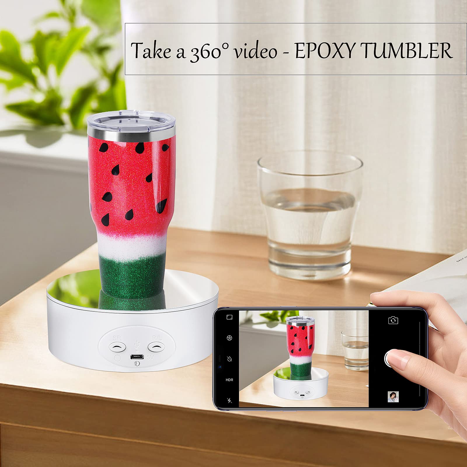 Riomh Cup Turner Rotating Display Stand for Tumblers, 360 Degree Automatic Mute Spin Turntable for Photography Display, Shooting Videos, Figures and Collections (White)