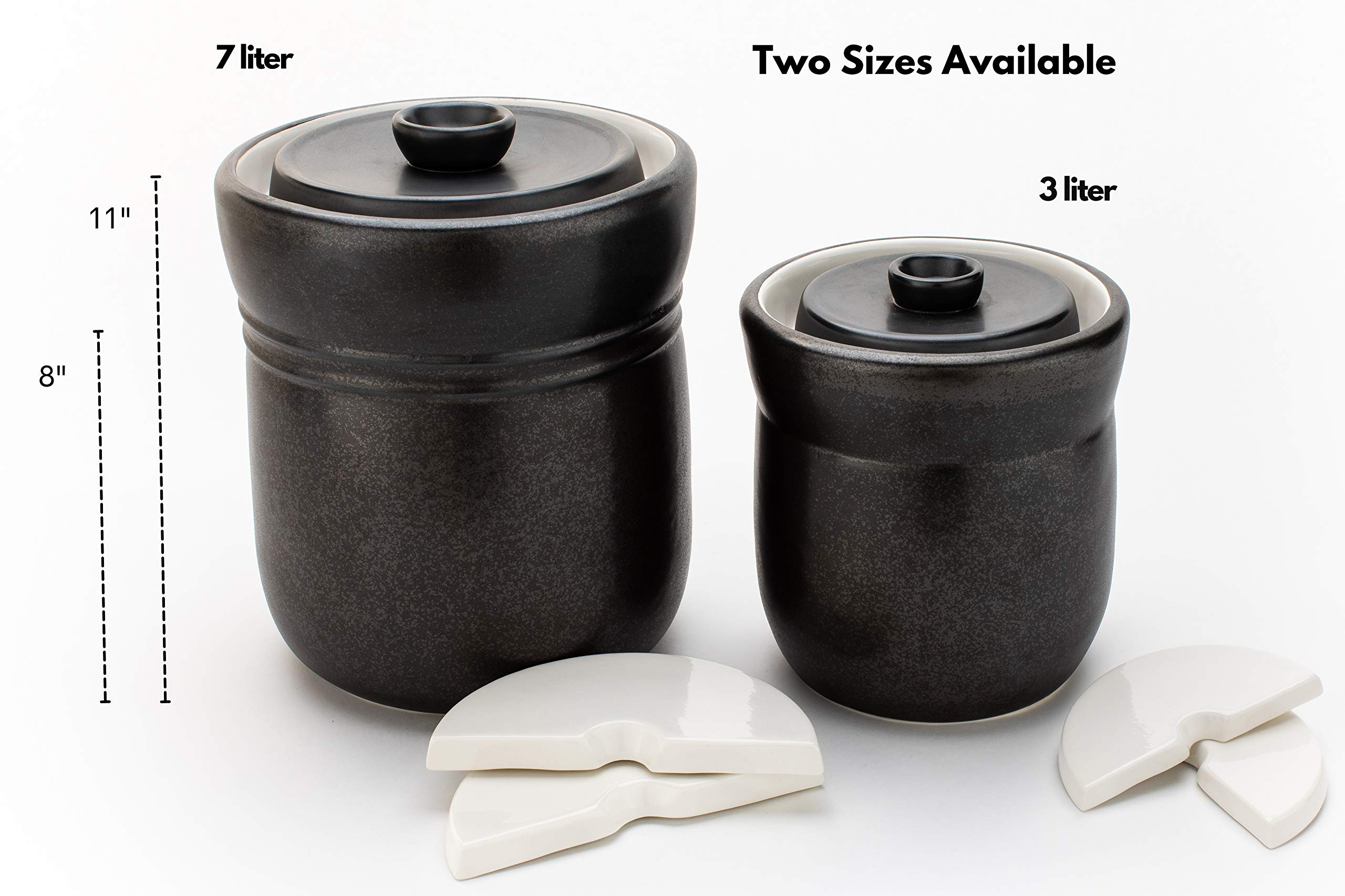 TOMO Fermentation Crock with Weights - Ceramic Sauerkraut Pickling Crock - Stoneware Kombucha Brewing (3L)