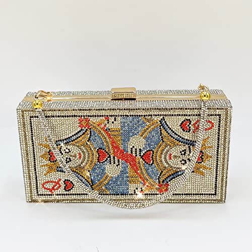 pearl&she Diamond Women Evening Handbags Purse Minaudiere Clutch Bag,Stack of Cash Dollars Crystal Clutch Purses (Sliver Poker)