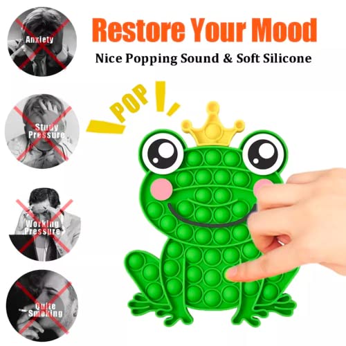 Frog Push Pop Bubble Fidget Toy, Silicone Animal Sensory Squeeze Toy, Stress Relief, Anti-Anxiety, ADHD, Autism, Special Fidget Popper Gift for Kids and Adults, 1 Count (Frog)