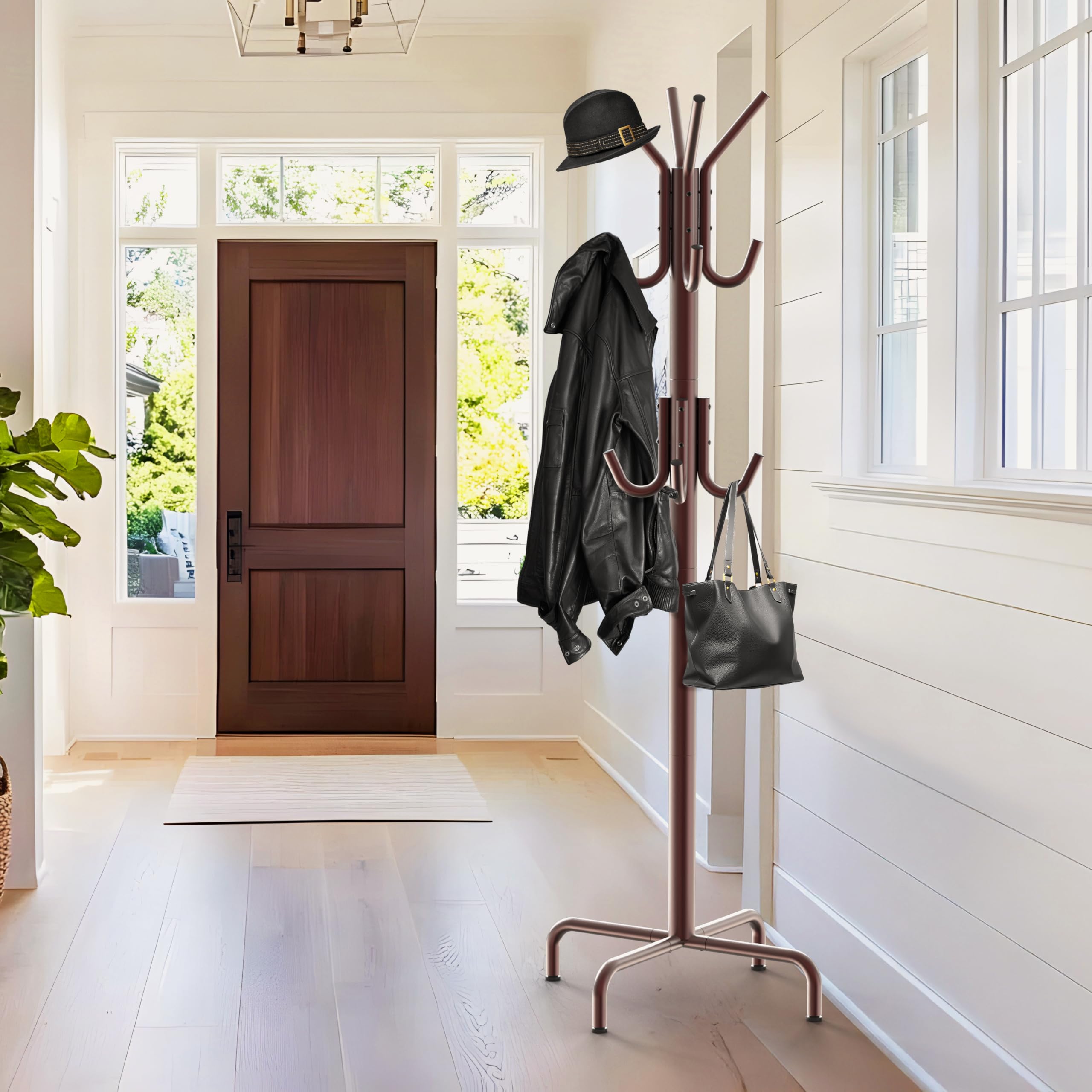 Simple Houseware Standing Coat and Hat Hanger Organizer Rack, Bronze