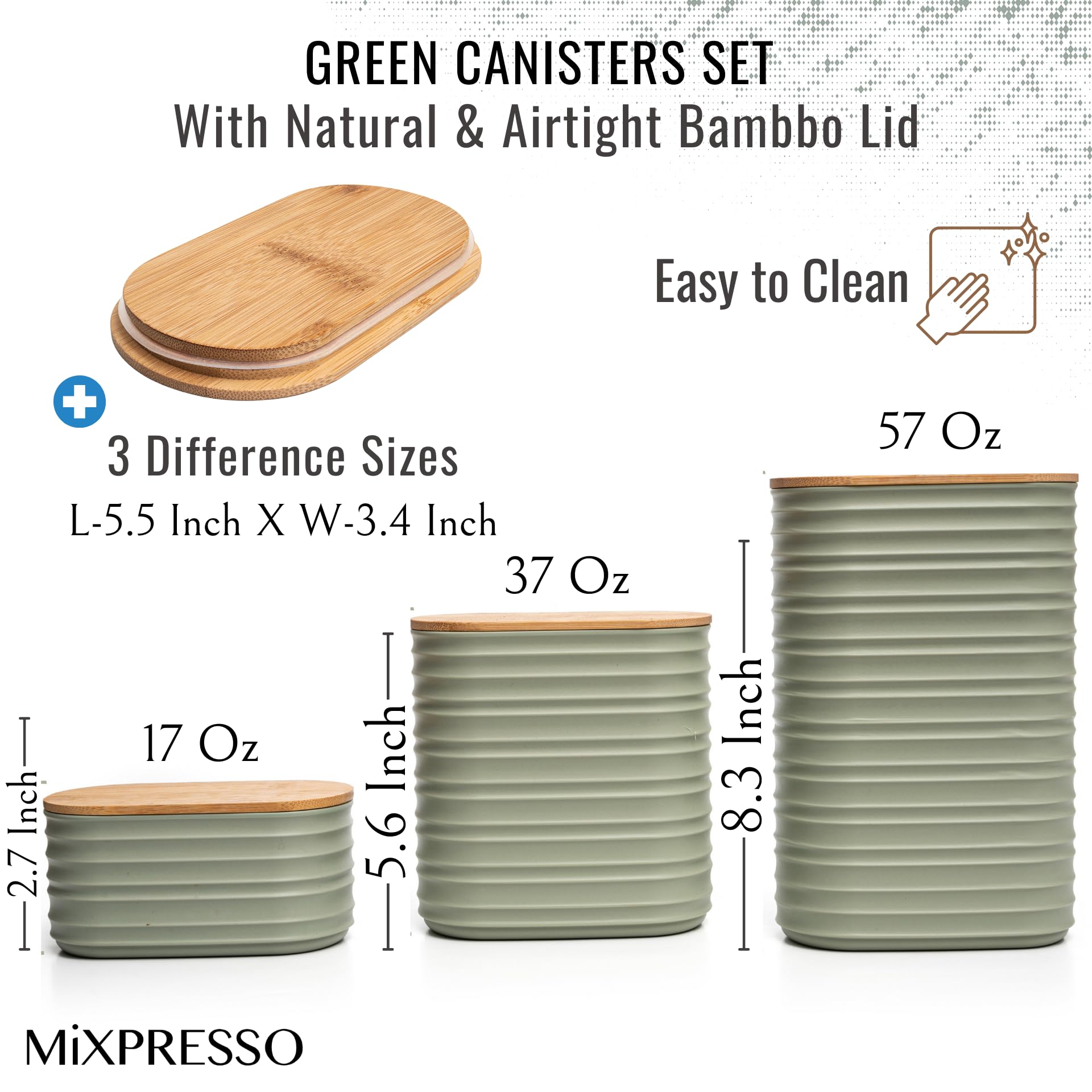 Mixpresso 3 Piece Set Of Airtight Plastic Canister With Bamboo Lid, Canisters For Kitchen Counter, Coffee And Sugar Canister Set, Decorative Sugar Container, Kitchen Decor For Counter