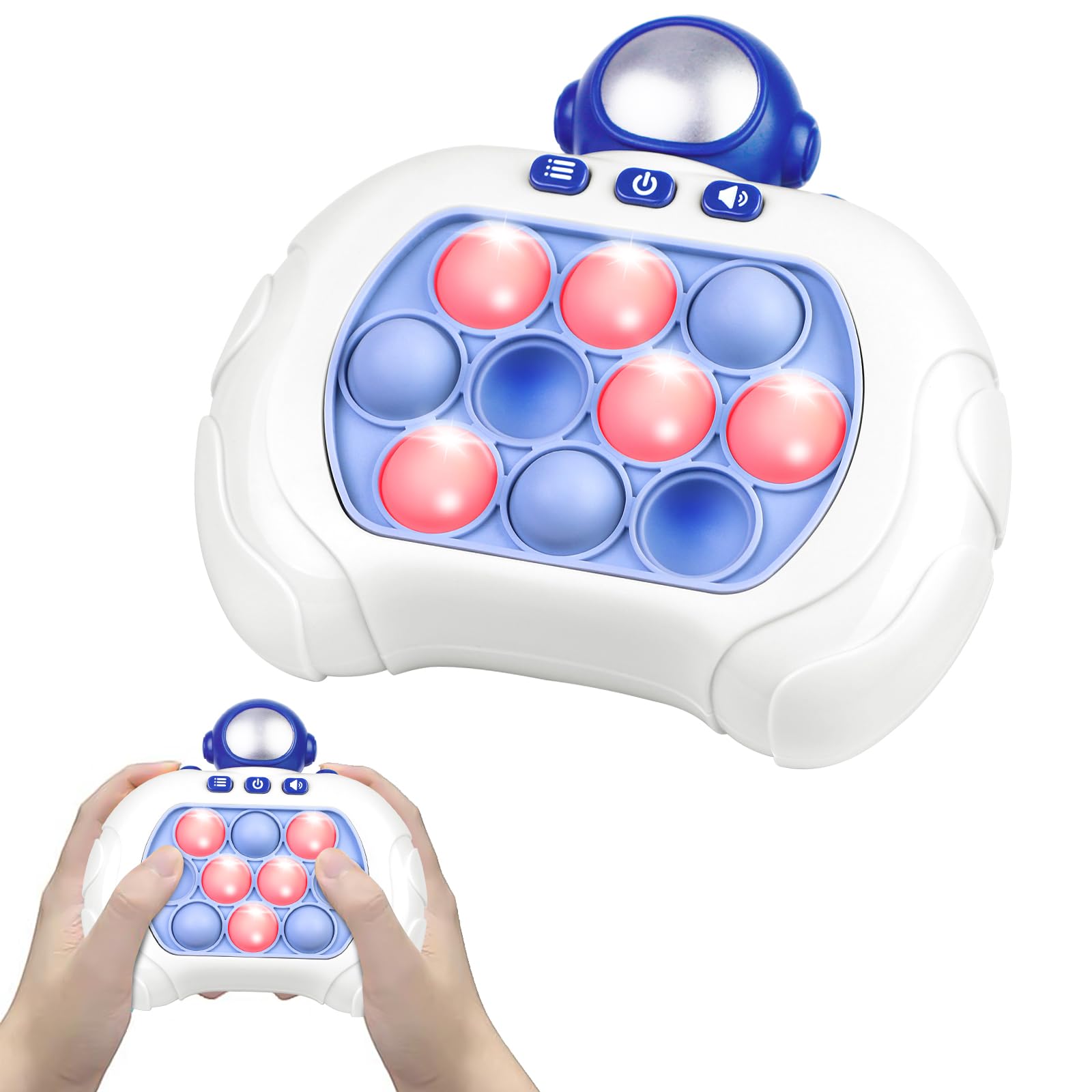 Quanquer Pop Toy Fast Push Game, Electronic Fidget Light Up Sensory Toys Travel Bubble Handheld Game Birthday Gifts for Age 5 6 7 8 9 10-12-18 Year Old Kids Adults Girl Boys, Astronaut, Blue & White