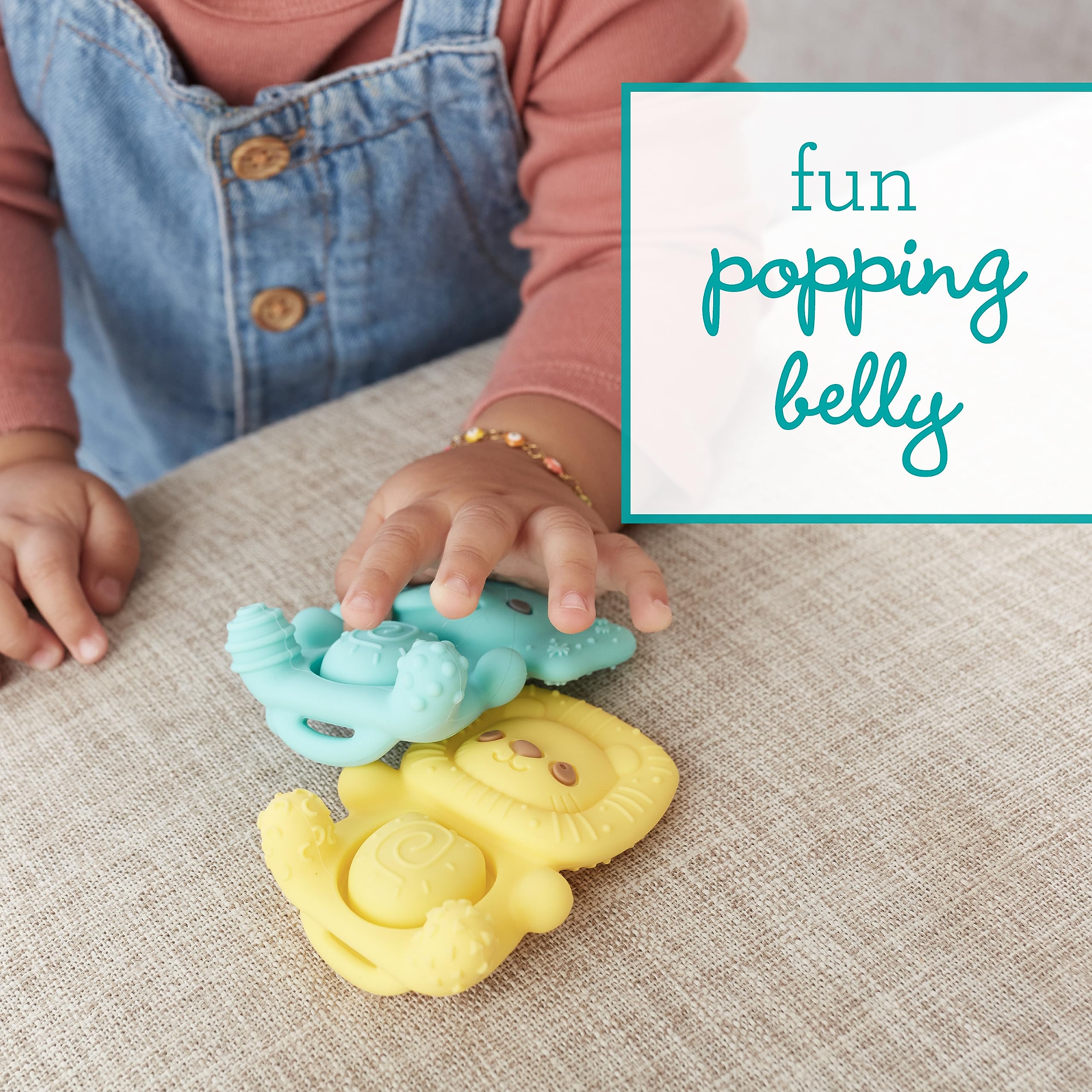 Infantino Teethimal Pop Pals - Elephant & Lion Sensory Popper Toy with Soothing Teething Textures for Infants & Toddlers, 6M+