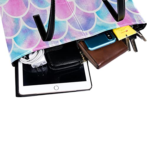 Mermaid Scale Pink Blue Leather Tote Shoulder Bag for Women Satchel Handbag