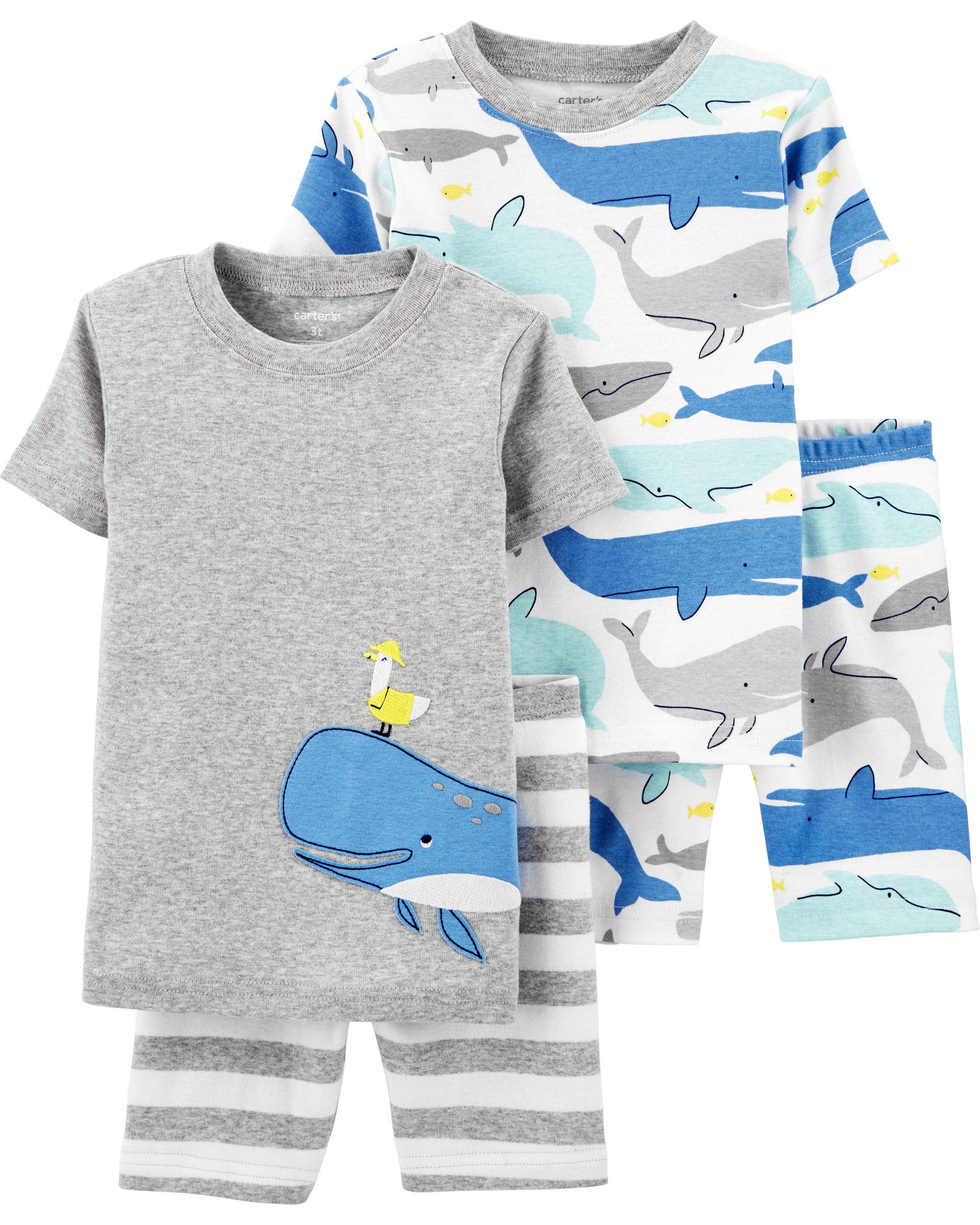 Carter's 4-Piece Toddler and Baby Boy's Snug fit Cotton Pajamas (Whale, 4T)